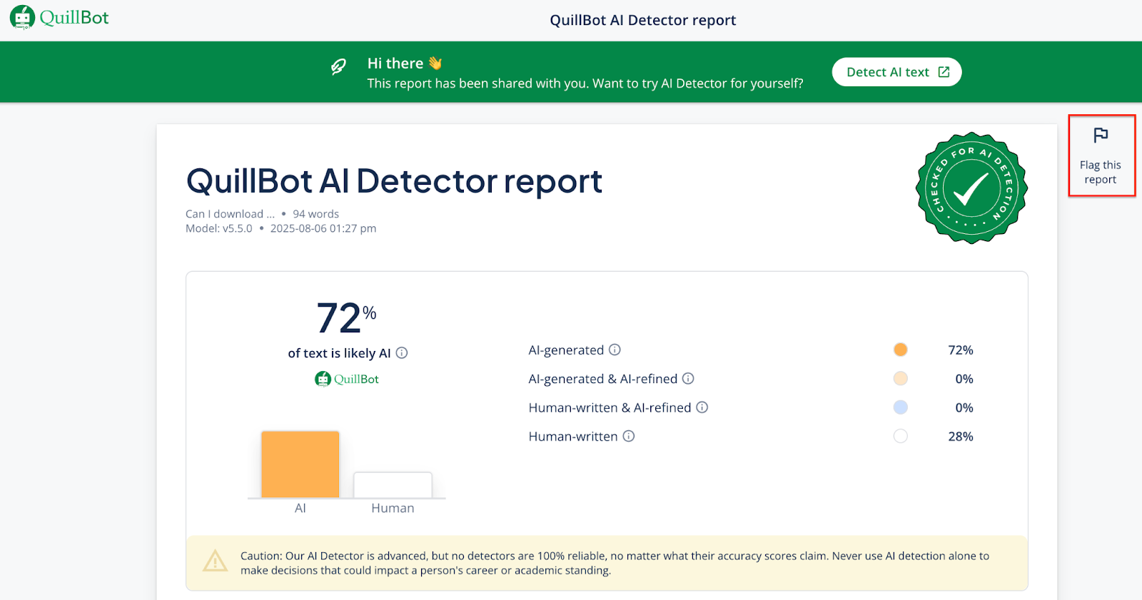 How to flag or report content in QuillBot’s AI detector? – QuillBot ...