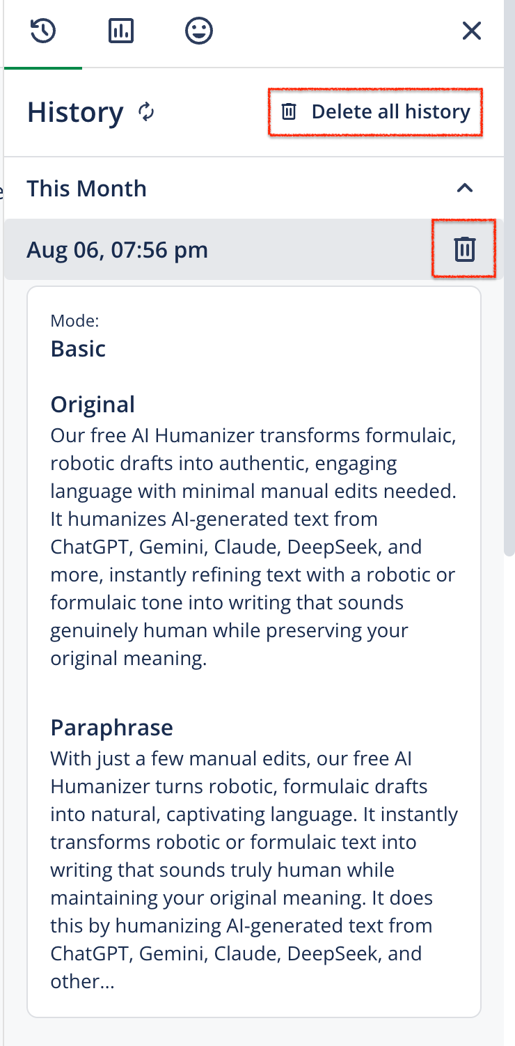 Can I delete my AI Humanizer history? – QuillBot Help Center