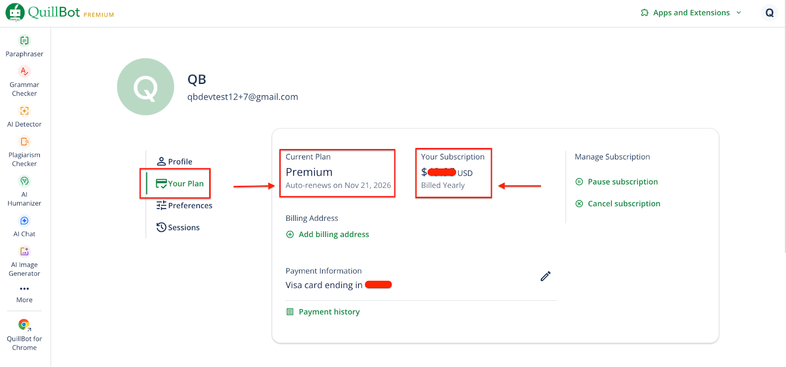 How do I check my plan type, upcoming billing date, and subscription ...